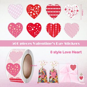 500 Pieces Valentine's Day Heart Stickers- 1.5 in Funky Heart Sticker Self Adhesive Love Heart Stickers for Envelope Valentines Mother's Day Wedding Birthday Party Decoration (8-Style)