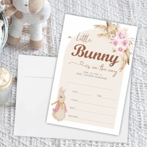 JCVUK Baby Shower Invites,Boho Bunny Theme Baby Shower Invitation Cards With Envelopes(25 Pack), Bunny Baby Shower Decorations And Supplies For Boys Girls(YQK-B04)