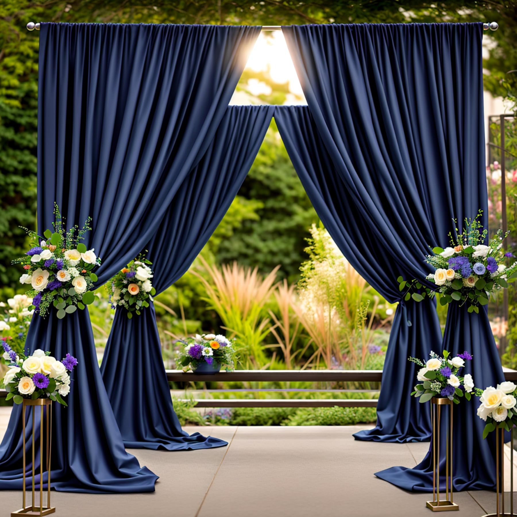 10 ft x 10 ft Wrinkle Free Navy Blue Backdrop Curtains Panels, 2 Panels 5ft x 10ft Sikly Polyester Photo Backdrop Drapes for Graduation Baby Shower Wedding Birthday Parties Photography Background