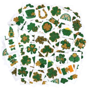 durony 144 pieces st. patrick's day temporary tattoo stickers 24 styles glitter shamrock face stickers 6 sheets waterproof gold green party decoration diy accessories for saint patrick's day