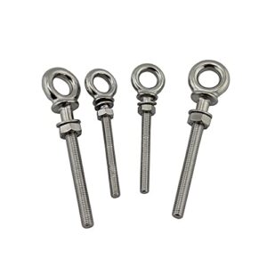 BINBAL Hardware Accessories 10pcs Marine Boat Stainless Steel Heavy Lifting Long Eye Bolt Marine HX Long Eye Bolts Ring Screw Loop Hole for Cable Rope M6