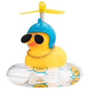 wonuu rubber duck car ornaments yellow duck car dashboard decorations with propeller helmet swim ring necklace and sunglasses, blue