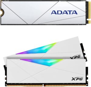 xpg adata premium ssd 1tb pcie 4x4 nvme m.2 2280 ssd d50 rgb ddr4 3200mhz 2x16gb udimm ram white kit bundle