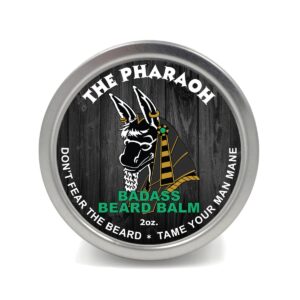 badass beard care beard balm - the pharaoh scent, 2 ounce - all natural ingredients, keeps beard and mustache full, soft and healthy, reduce itchy and flaky skin, promote healthy growth