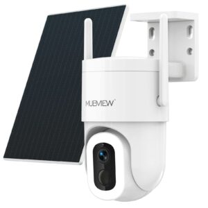 mubview solar security cameras wireless outdoor, 2k battery powered security camera, floodlight camera with 800 lumens light & siren, 360° ptz, color night vision, pir detection, 2.4ghz, ip66