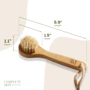 CSM Mini Dry Brush - Natural Bristle Small Body Brush, Exfoliating Facial Cleansing Brush for Soft Skin and Other Sensitive Areas Like Your Neck, Chest, and Nails