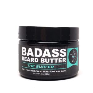 badass beard care beard butter for men - surfer scent, 3 oz - made of natural ingrediens for healthy, soften and itchness free beard and mustache