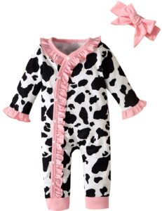 happidoo newborn cow print clothes romper baby girl cow outfit jumpsuit (white,0-3 months)