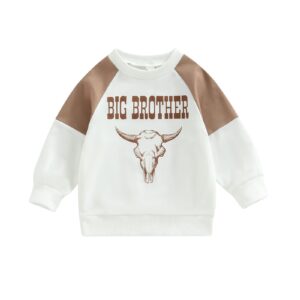 gueuusu western baby boy girl clothes cow print long sleeve sweatshirt pullover toddler oversized crewneck sweater tops (c-white coffee, 1-2 years)