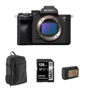 sony alpha a7 iv full frame mirrorless interchangeable lens digital 4k camera, black - bundle with 128gb sd memory card, camera backpack, extra battery