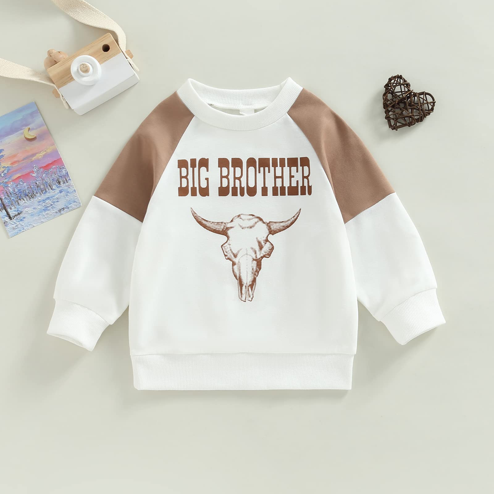 Gueuusu Western Baby Boy Girl Clothes Cow Print Long Sleeve Sweatshirt Pullover Toddler Oversized Crewneck Sweater Tops (C-White Coffee, 1-2 Years)