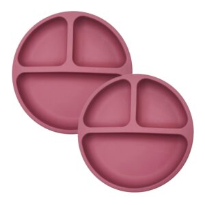 bravejusticekidsco. | silisteel™ 2 pack silicone plate for big kids | divided toddler 2 pack plates with three compartments for self feeding | dishwasher safe | patent pending (dusty rose)