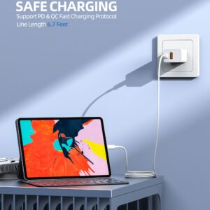 20W USB-C Fast Charger Fit for iPad 10th Generation Gen 2022 10.9" Tablet A2696 A2757 A2777 with 2 Charging Ports and C-C AC Power Supply Adapter Cord Cable