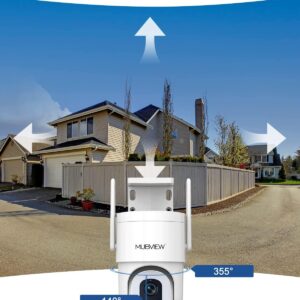 MUBVIEW Solar Security Cameras Wireless Outdoor, 2K Battery Powered Security Camera, Floodlight Camera with 800 Lumens Light & Siren, 360° PTZ, Color Night Vision, PIR Detection, 2.4GHz, IP66