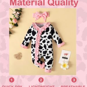 Happidoo Newborn Cow Print Clothes Romper Baby Girl Cow Outfit Jumpsuit (White,0-3 Months)