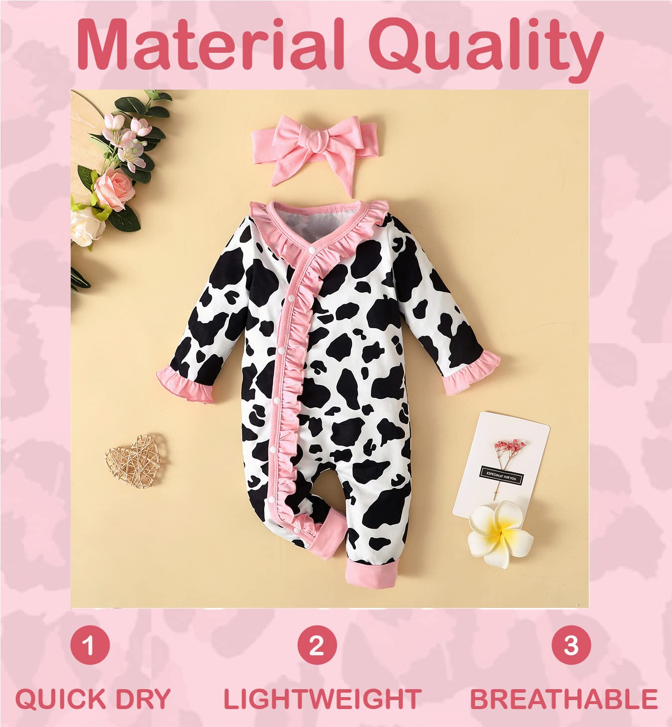 Happidoo Newborn Cow Print Clothes Romper Baby Girl Cow Outfit Jumpsuit (White,0-3 Months)