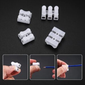 QOOSIKICC 65 Pcs Spring Wire Connectors, Spring Clamp Terminal Cable Clamp Connector, CH-2 Electrical Cable Connectors Block, 2 Pin Push-in Quick Terminal Wire Cable Connector Wiring Terminal