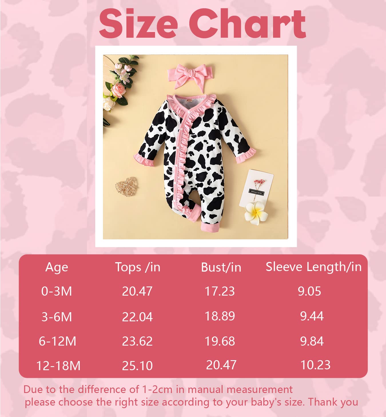 Happidoo Newborn Cow Print Clothes Romper Baby Girl Cow Outfit Jumpsuit (White,0-3 Months)