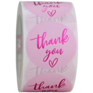 (3 sizes-1.5") pink thank you stickers, 1.5 inch thank you sticker labels roll, 500 gold foil thank you stickers small business, adhensive labels for small business supplies (1.5 inch)