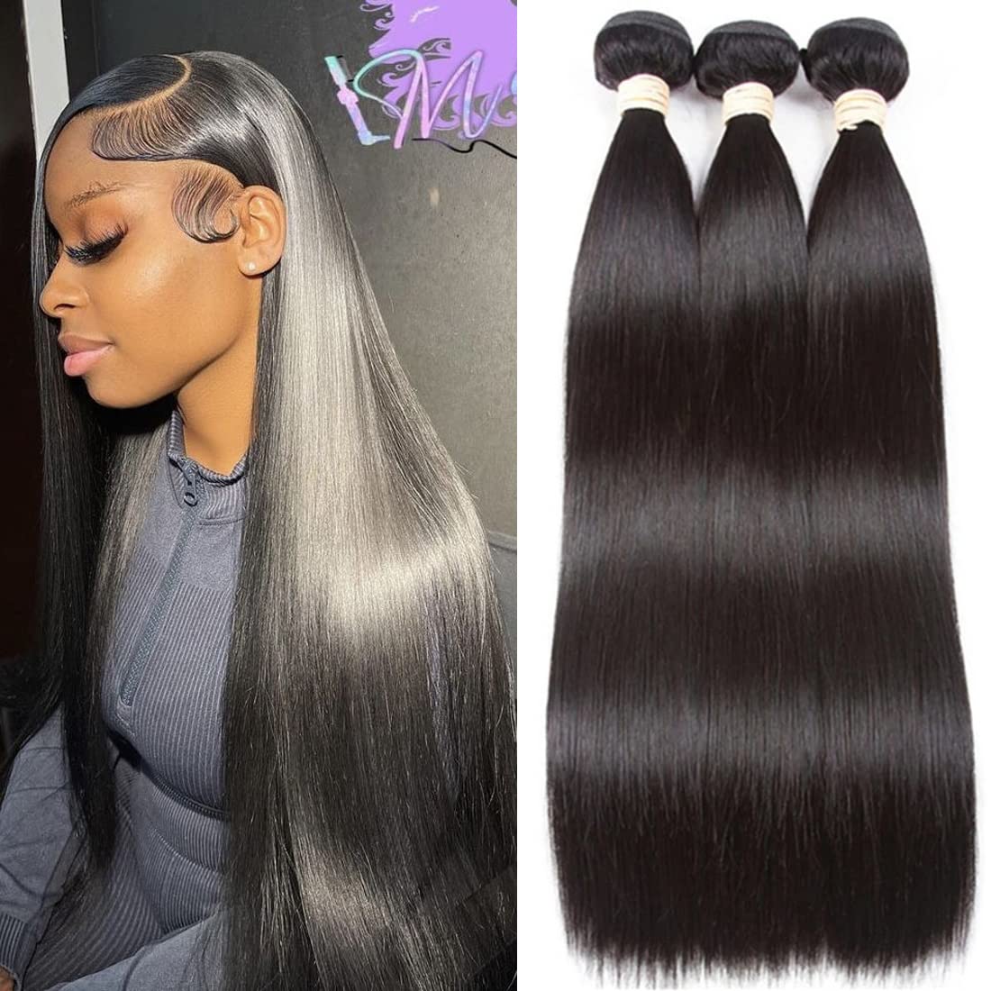 cuckoo 16/18/20inch 3 Bundles Human Hair, 100% Human Hair Bundles, Straight Brazilian Human Hair Bundles, 100% Unprocessed Virgin Brazilian Human Hair Bundles, Natural Black Color Bundles Human Hair