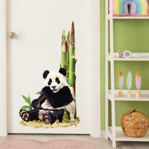 royolam panda eating bamboo wall decal nursery animal wall sticker removable peel and stick waterproof wall art decor stickers for kids baby classroom preschool living room playing room bedroom school