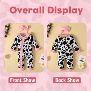 Happidoo Newborn Cow Print Clothes Romper Baby Girl Cow Outfit Jumpsuit (White,0-3 Months)