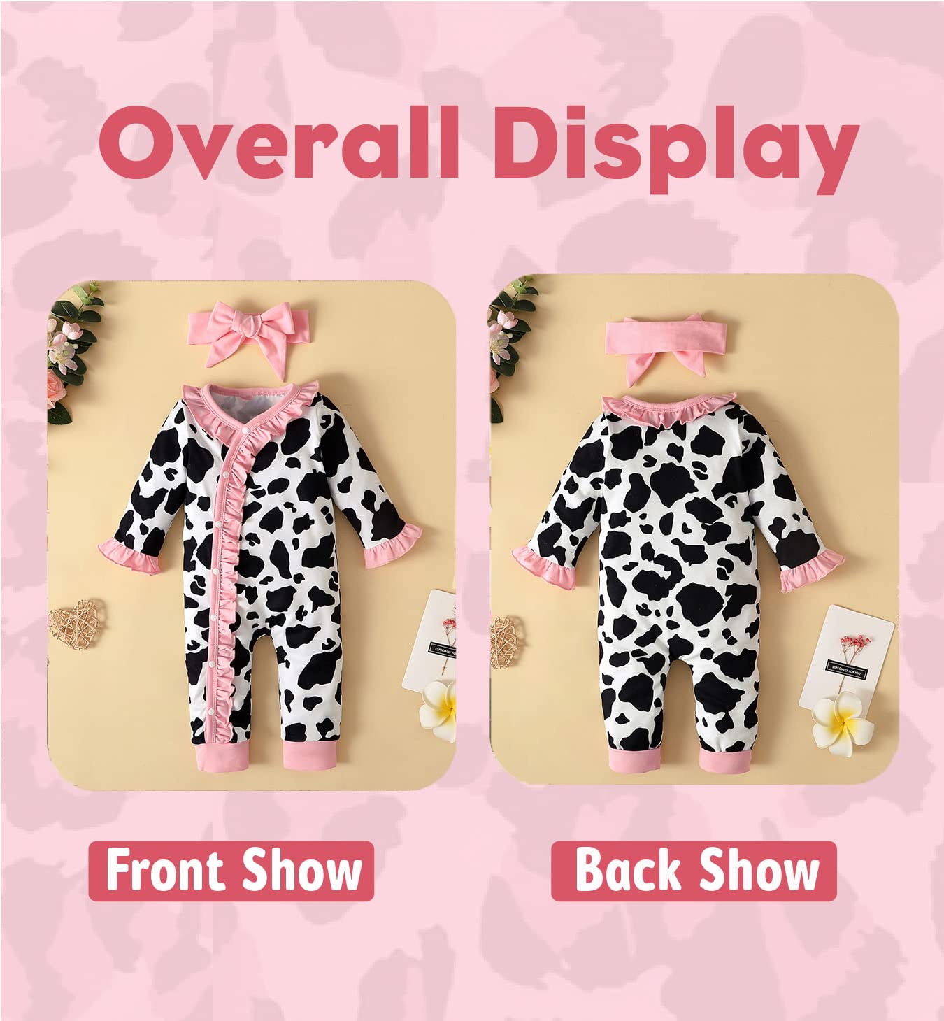 Happidoo Newborn Cow Print Clothes Romper Baby Girl Cow Outfit Jumpsuit (White,0-3 Months)