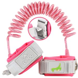 lehoo castle anti lost wrist link for toddlers, 4.9ft toddler harness with key lock, reflective toddler wrist leash, child leash harness, leash for kids (pink)