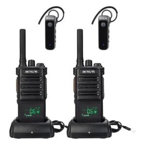 retevis rb89 bluetooth walkie talkies, 2 way radios walkie talkies long range, wireless earpiece, high power, vox, 2600mah battery, rechargeable walkie talkie for church school security(2 pack)