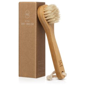 csm mini dry brush - natural bristle small body brush, exfoliating facial cleansing brush for soft skin and other sensitive areas like your neck, chest, and nails