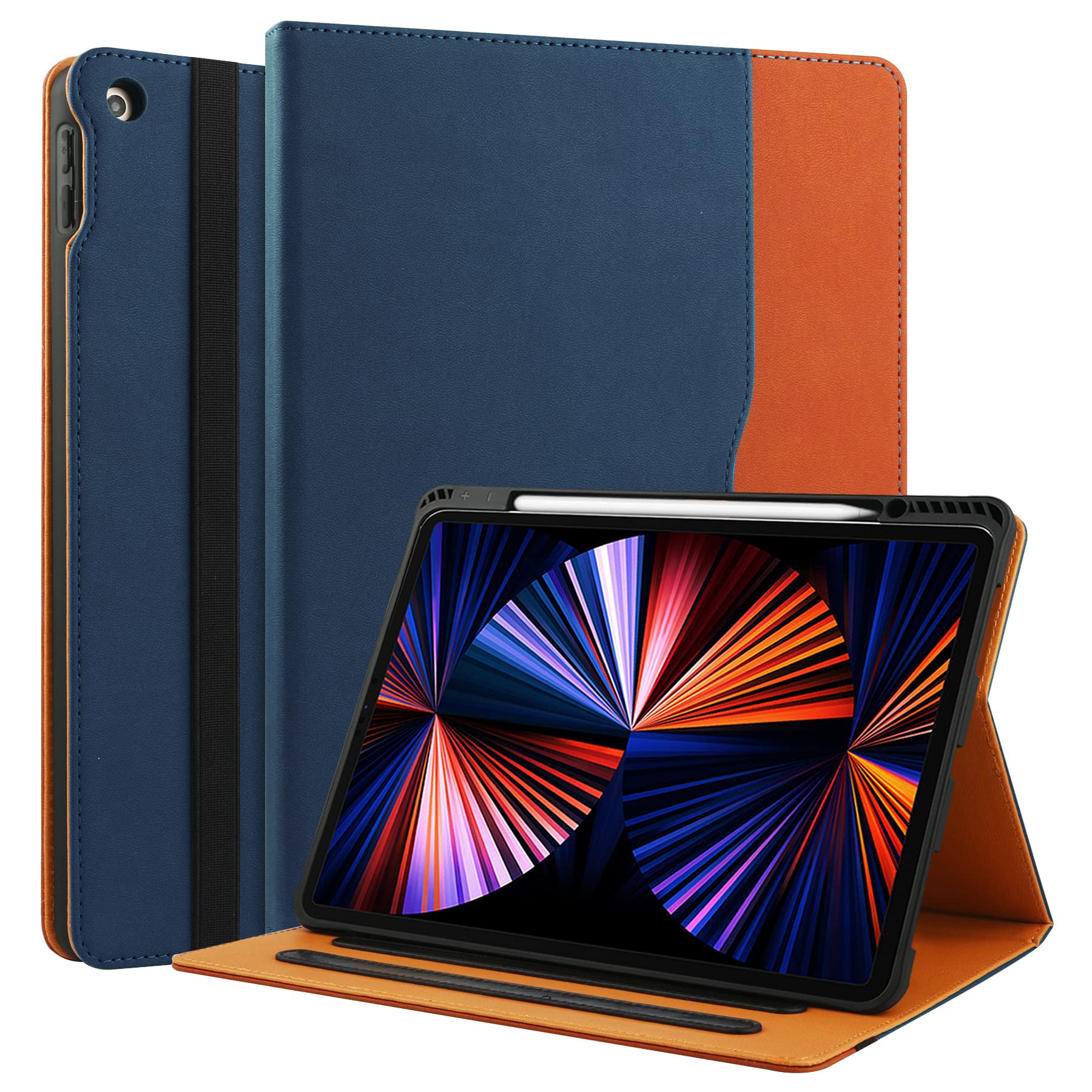 for iPad 10th Generation Case 10.9 Inch Case 2022 with Built-in Pencil Holder, Folio Stand Leather Cover with Multiple Angles & Auto Sleep/Wake for iPad 10.9 Inch, NavyBlue/Brown