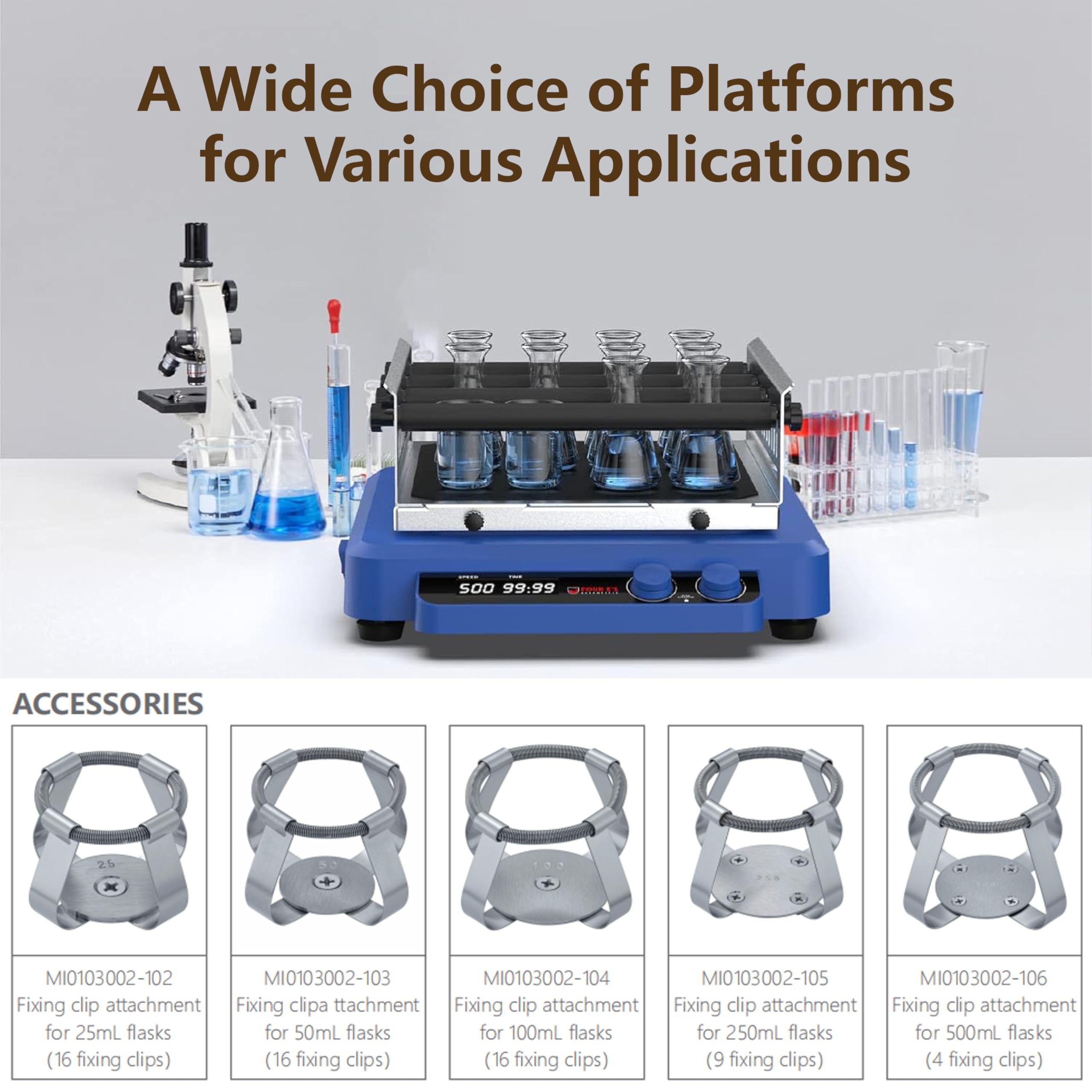 4E's USA Orbital and Linear Shaker - Adjustable Speed 20-500 RPM Orbital Shaker, 7.5 kg Loading Capacity Laboratory Shaker Mixer with Both Orbital Linear Shaking Mode, Continuous and Timed Operations