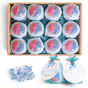 iaovueby baby shower favors, unique baby shower gifts for guest gift set - 12 pcs bath bombs organza bags little pacifier thank you card, gender reveal party favors for guests (boy's are the bomb)