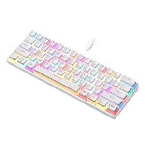 abucow mechanical keyboard wired 60% gaming keyboard with 18 style colorful rgb backlit custom 63 swappable keycaps (white&rgb)