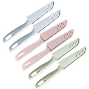 6 pack stainless steel paring knife with knife cover, vegetable and fruit knife, 4 inch peeling knife