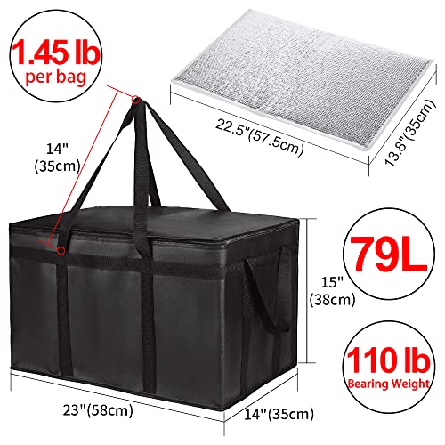 CIVJET 1-Pack Insulated Food Delivery Bag with Hard Bottom, XXX-Large Commercial Food Warmers for Uber Eats/Doordash, Insulated Reusable Grocery Cooler/Hot Bags, Tote Bag for Shopping/Travel, Black