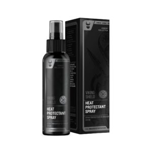 beard & hair heat protectant spray - viking shield beard spray for men, protects hair from heat damage of straightener and styling - argan oil thermal protector spray - protect up to 450º f - 4 fl oz