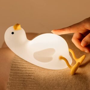 nice point night light for kids, cute squishy lying flat duck light, kawaii animals silicone lamp up for boys and girls, led nightlight for toddler bedroom and kid room decor.