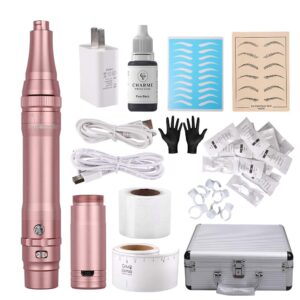 charme princesse wireless permanent makeup machine kit rotary eyebrow pen machine with 15pcs 1r/1p needles supply for eyebrow lip eyeliner