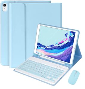 keyboard case with mouse for ipad 10.2inch, case for ipad 9th/8th/7th gen/air3/pro10.5 with keyboard and mouse, slim candy detachable magnetic keyboard with pencil holder (sky blue)