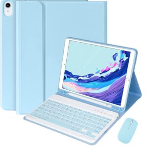 Keyboard Case with Mouse for iPad 10.2inch, Case for iPad 9th/8th/7th Gen/Air3/Pro10.5 with Keyboard and Mouse, Slim Candy Detachable Magnetic Keyboard with Pencil Holder (Sky Blue)