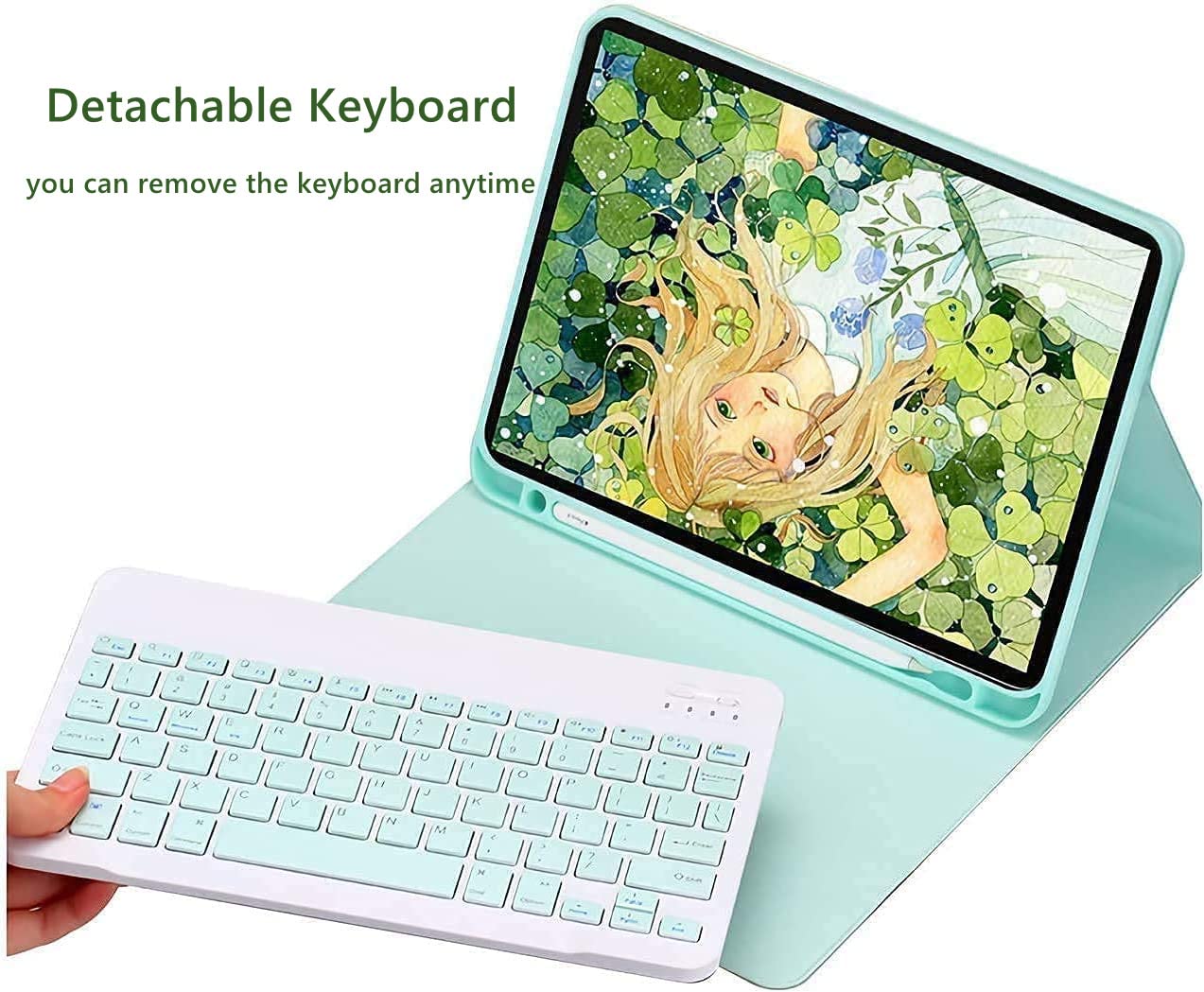 Keyboard Case with Mouse for iPad 10.2inch, Case for iPad 9th/8th/7th Gen/Air3/Pro10.5 with Keyboard and Mouse, Slim Candy Detachable Magnetic Keyboard with Pencil Holder (Sky Blue)