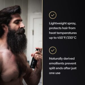 Beard & Hair Heat Protectant Spray - Viking Shield Beard Spray for Men, Protects Hair from Heat Damage of Straightener and Styling - Argan Oil Thermal Protector Spray - Protect Up To 450º F - 4 Fl Oz