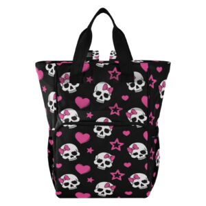 mnsruu diaper bag pink hearts and skulls diaper bag backpack multifunction diaper bag tote for baby boy girl large capacity toddler baby changing bags for moms dads