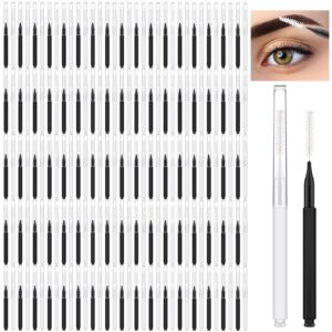 150 pieces micro eyebrow brush with cap brow lamination brush eyebrow spoolie brush comb eyebrow lash lift tools lash filler eyelashes extensions eyebrows(black and white)