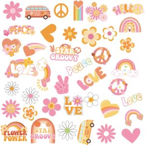 280pcs hippie theme temporary tattoos stickers 70's theme tattoos stickers hippie face body stickers for adults and kids cute cartoon printing hippie theme assorted groovy party supplies