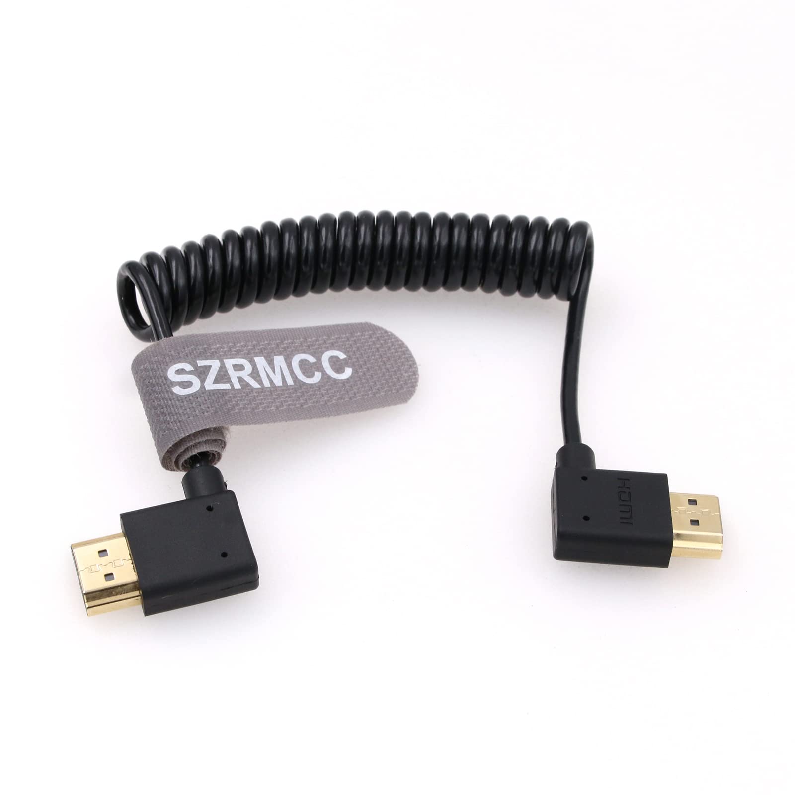 SZRMCC 8k HDMI 2.1 Cable HDMI Left Angle to HDMI Right Angle Coiled Cable High Speed Soft Cable for Z Cam E2 Portkeys BM5 Atomos Shinobi Ninjav V Monitor Sony Canon Camera