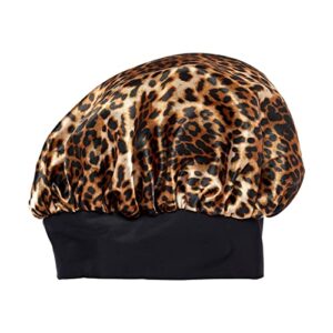 KISS Colors & Care Silky Satin Wide Edge Double Wear Cap XL,Leopard,Double Sided Reversible Design,Protects styles & Retains Moisture,Slip-Free,Comfortable & Durable Overnight Hair Bonnet