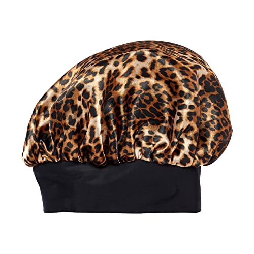 KISS Colors & Care Silky Satin Wide Edge Double Wear Cap XL,Leopard,Double Sided Reversible Design,Protects styles & Retains Moisture,Slip-Free,Comfortable & Durable Overnight Hair Bonnet