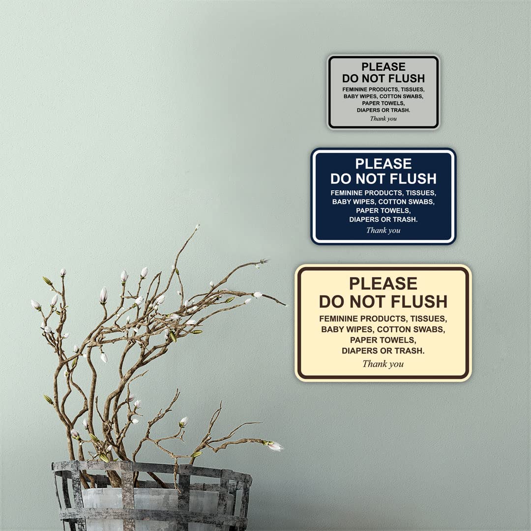 Signs ByLITA Classic Framed, Please Do Not Flush Feminine Products, Tissues, Baby Wipes, Cotton Swabs, Paper Towels, Diapers or Trash. Thank you, Sign (Brushed Silver) - Medium